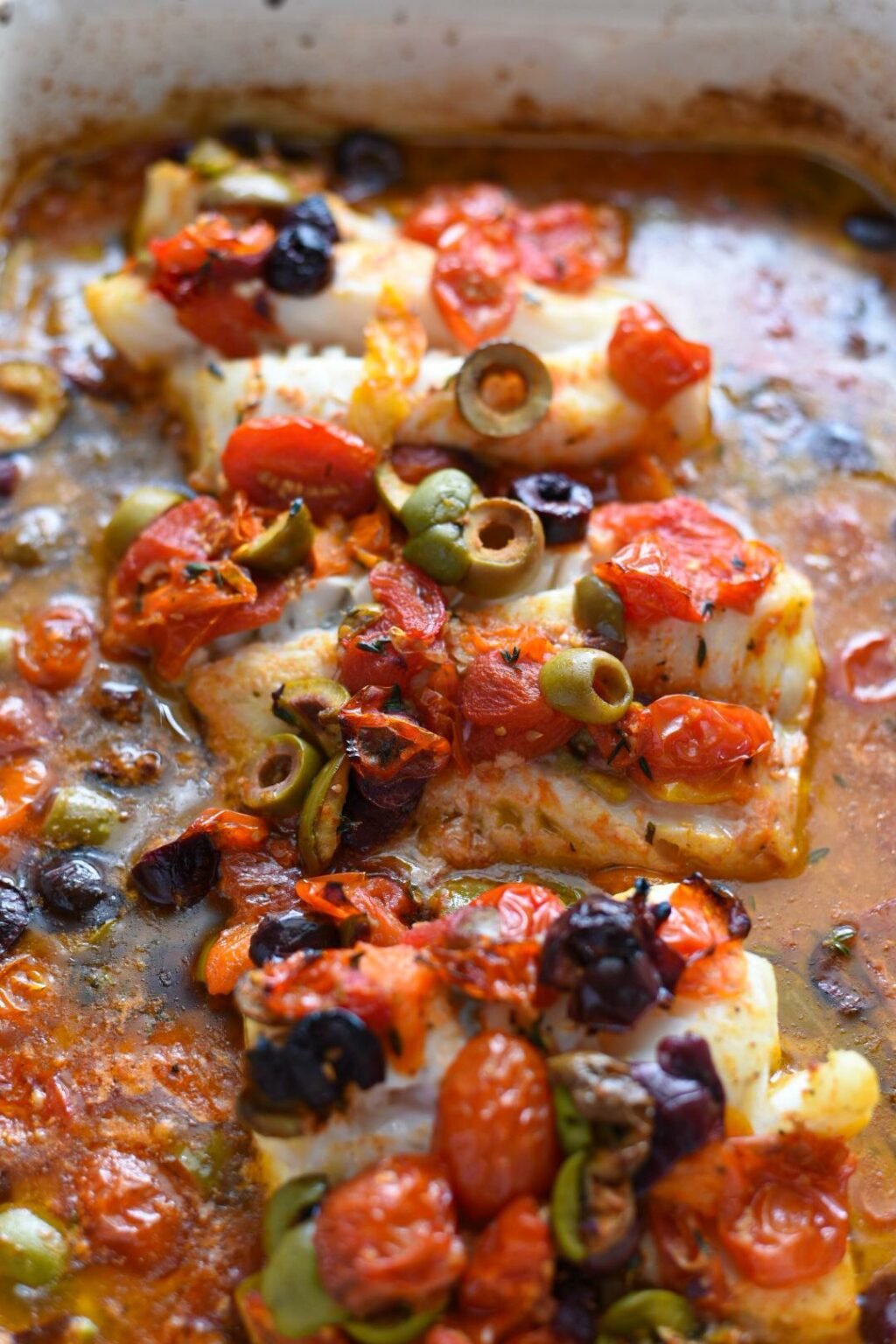 Mediterranean Cod Recipe with Roasted Cherry Tomatoes, Olives and Feta ...