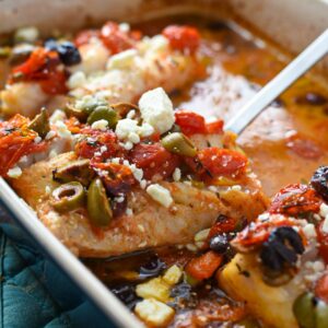 Mediterranean Cod Recipe with Roasted Cherry Tomatoes, Olives and Feta ...