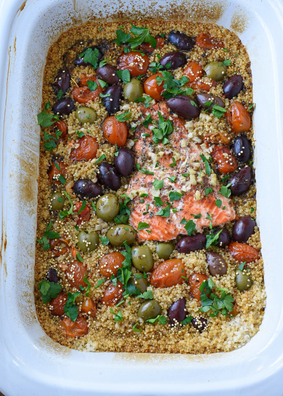Slow Cooker Salmon With Olives, Tomatoes and Lemony Quinoa - Recipe Hippie